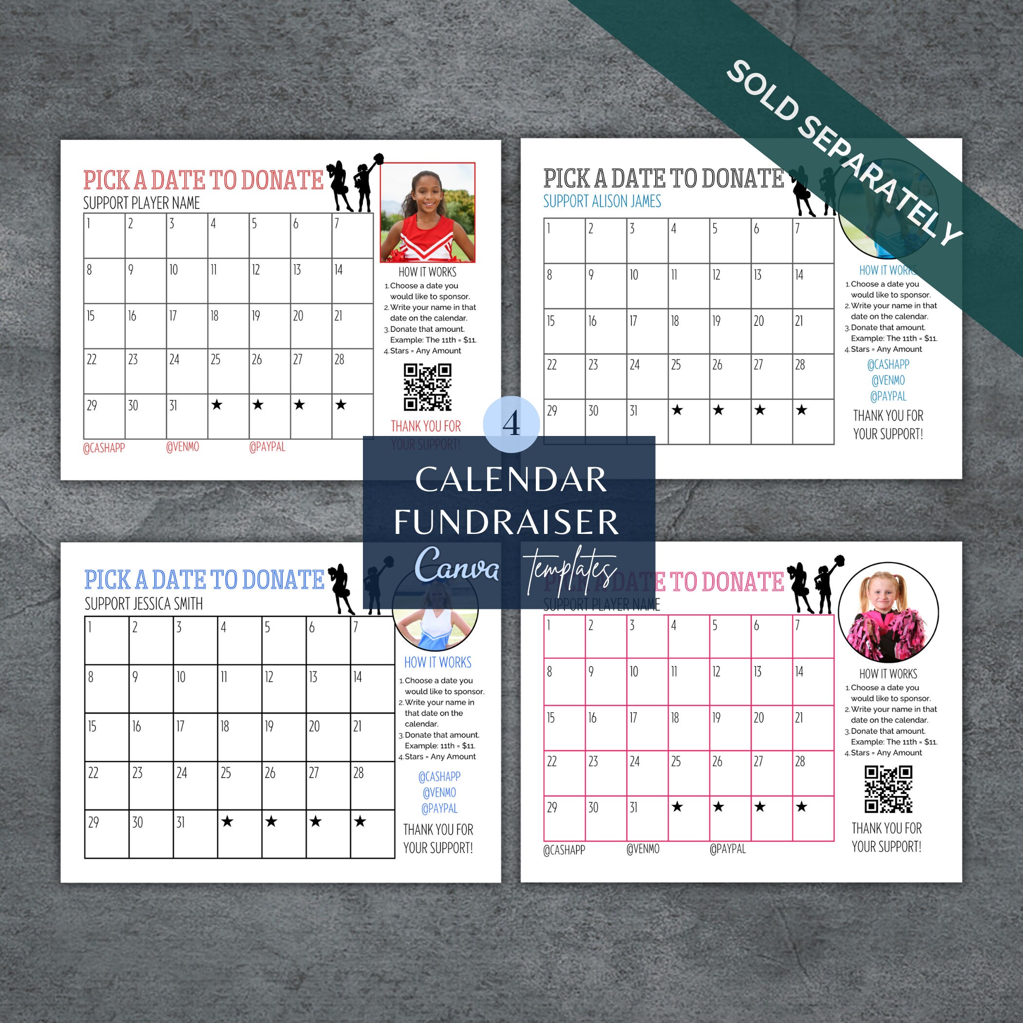 Pick A Date to Donate Cheer Calendar Fundraiser Template, Cheer ...