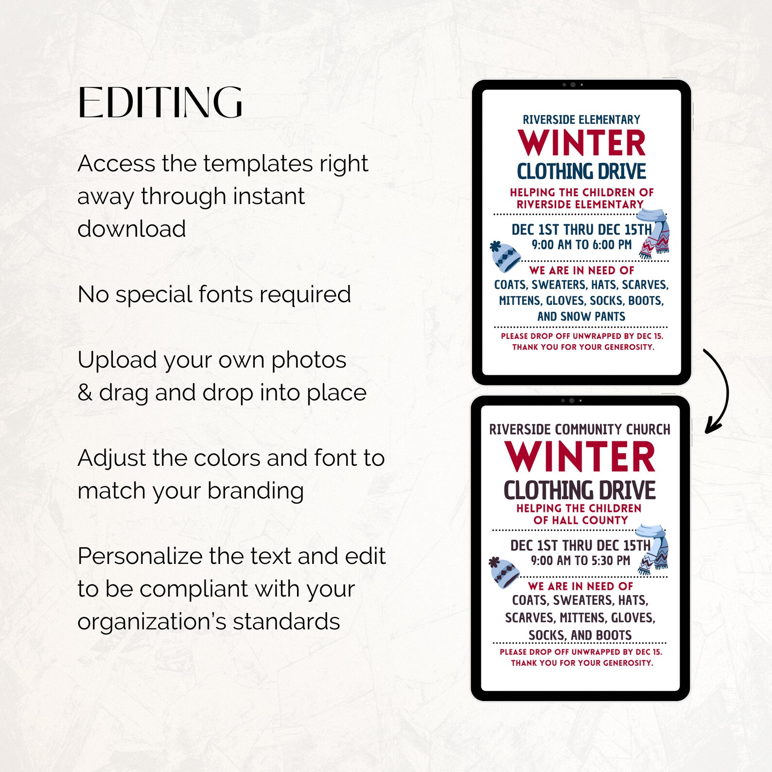 Winter Clothing Drive Flyer Template, Editable Christmas Clothing Drive ...