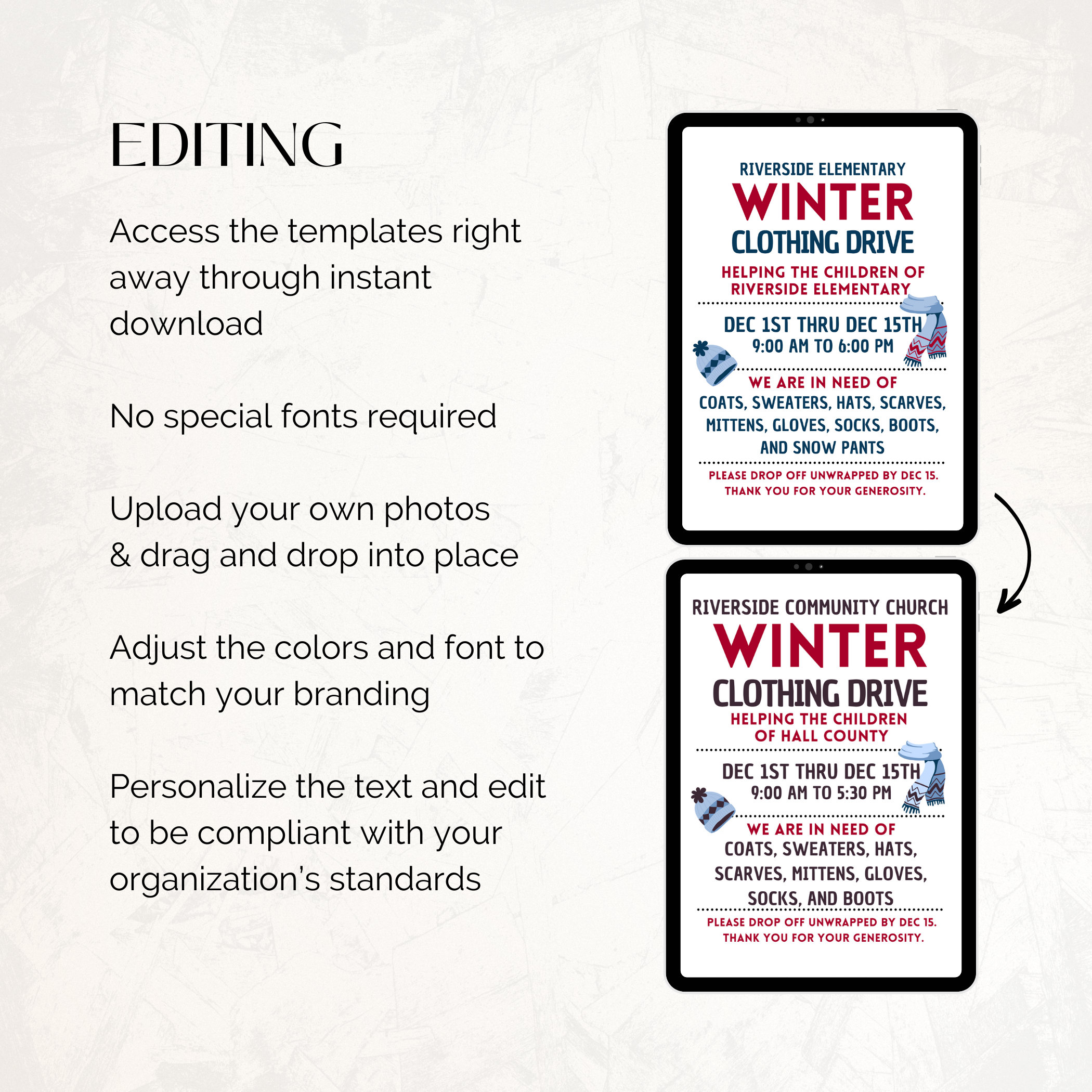 Winter Clothing Drive Flyer Template, Editable Christmas Clothing Drive ...