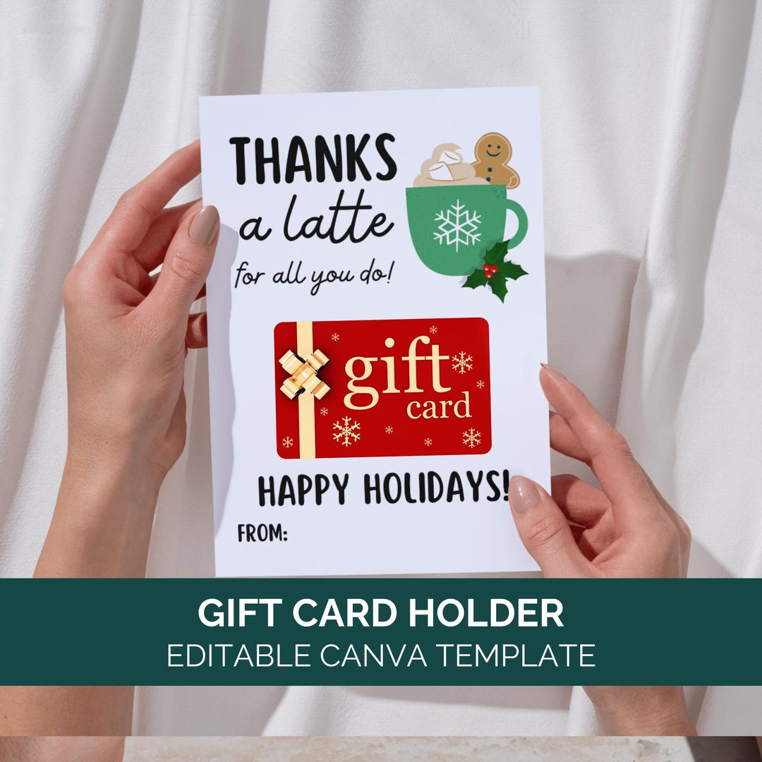Thanks A Latte Gift Card Holder Canva Template, Christmas Coffee Gift ...