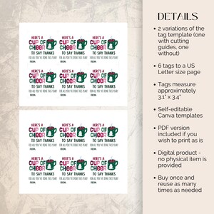 Cup of Cheer Gift Tag Canva Template, Christmas Tea Teacher Tag, Hot ...