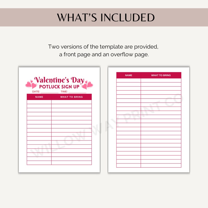 Valentines Party Sign up Sheet, Valentine's Day Sign up Sheet, Potluck ...