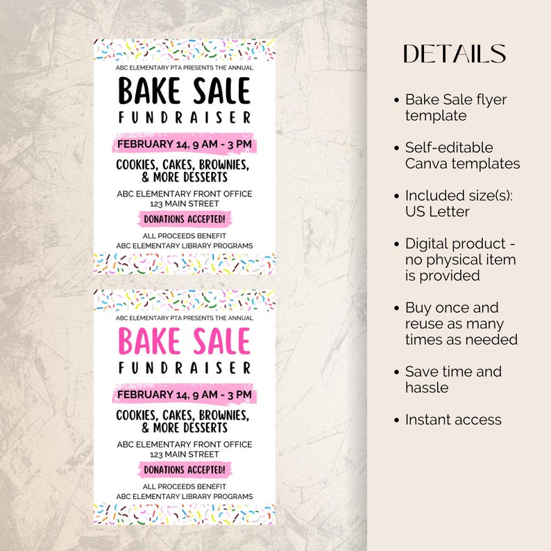 Bake Sale Flyer Canva Template, PTO Bake Sale Fundraiser Flyer, School ...