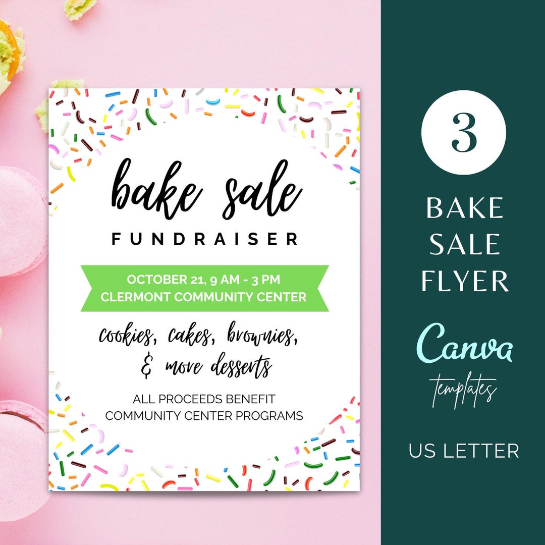 Bake Sale Flyer, PTA/PTO Bake Sale Fundraiser Flyer, School Fundraiser ...
