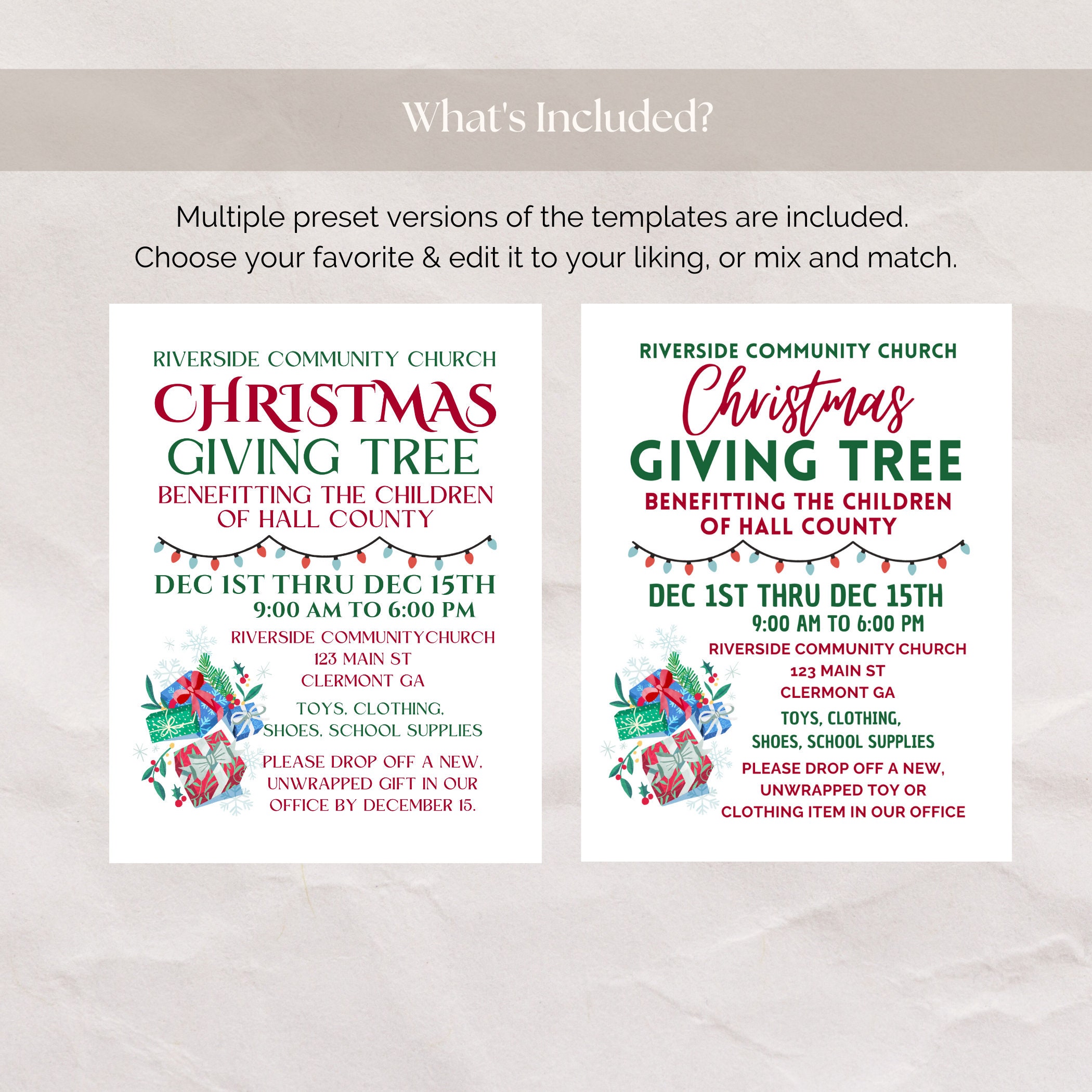 Giving Tree Flyer Template, Giving Tree Tags Printable, Angel Tree Sign ...