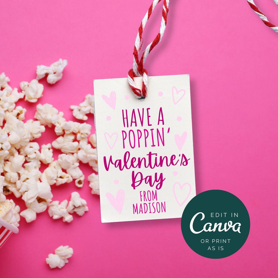 Valentine Tags for Kids Popcorn, Poppin Valentines Day Tag, Popcorn ...