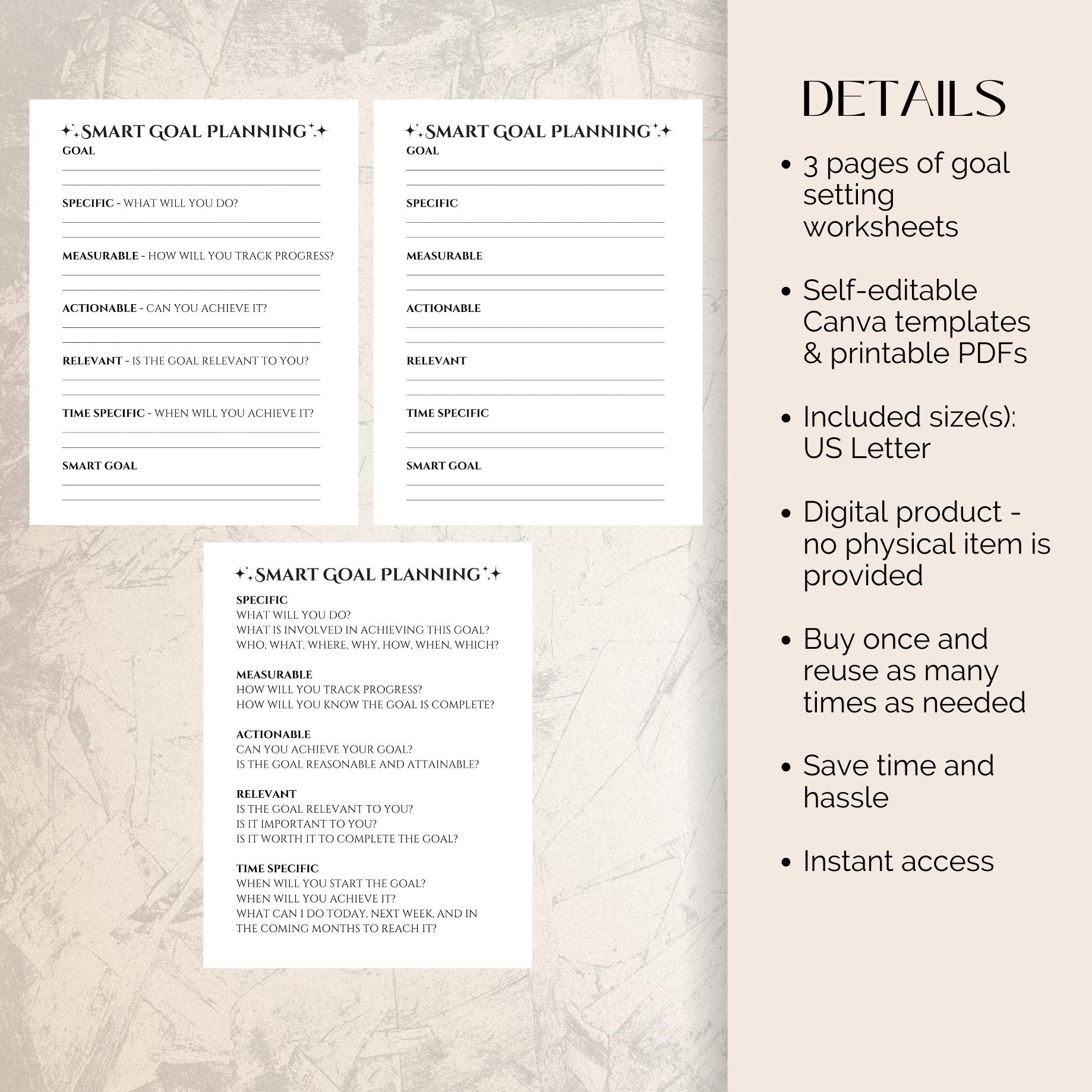 Smart Goal Planning Worksheets Canva Template, Goal Setting for Teens ...