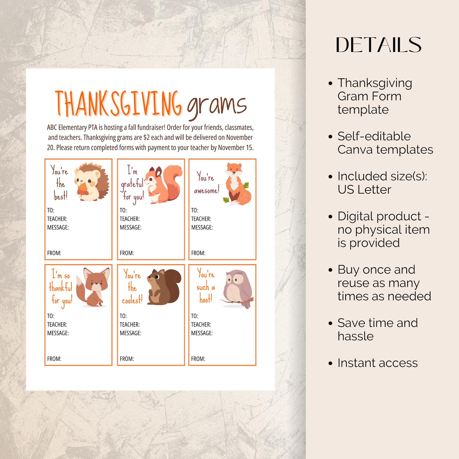 Thanksgiving Gram Flyer Canva Template, Fall Candy Fundraiser ...