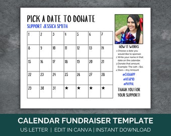 Pick A Date to Donate Gymnastics Fundraiser Calendar Canva Template ...