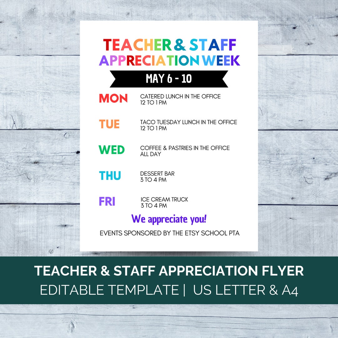 Teacher Appreciation Week Flyer Canva Template, Editable Teacher ...