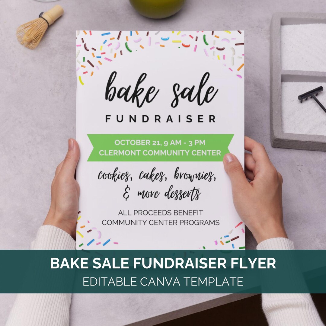 Bake Sale Fundraiser Flyer, Editable School Fundraiser Template Canva ...