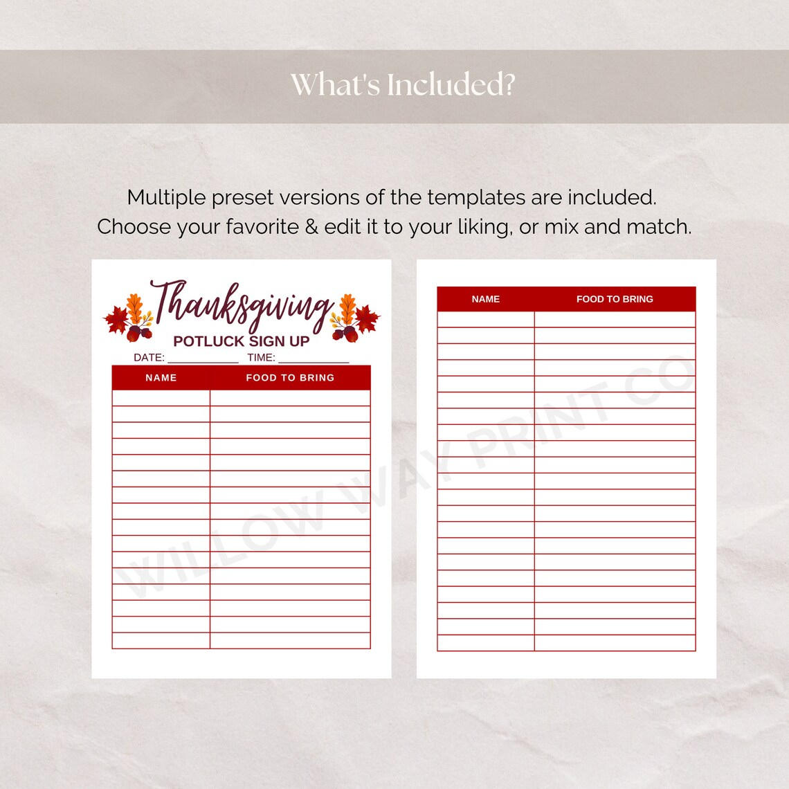 Thanksgiving Potluck Sign up Sheet Template, Printable Holiday Potluck ...