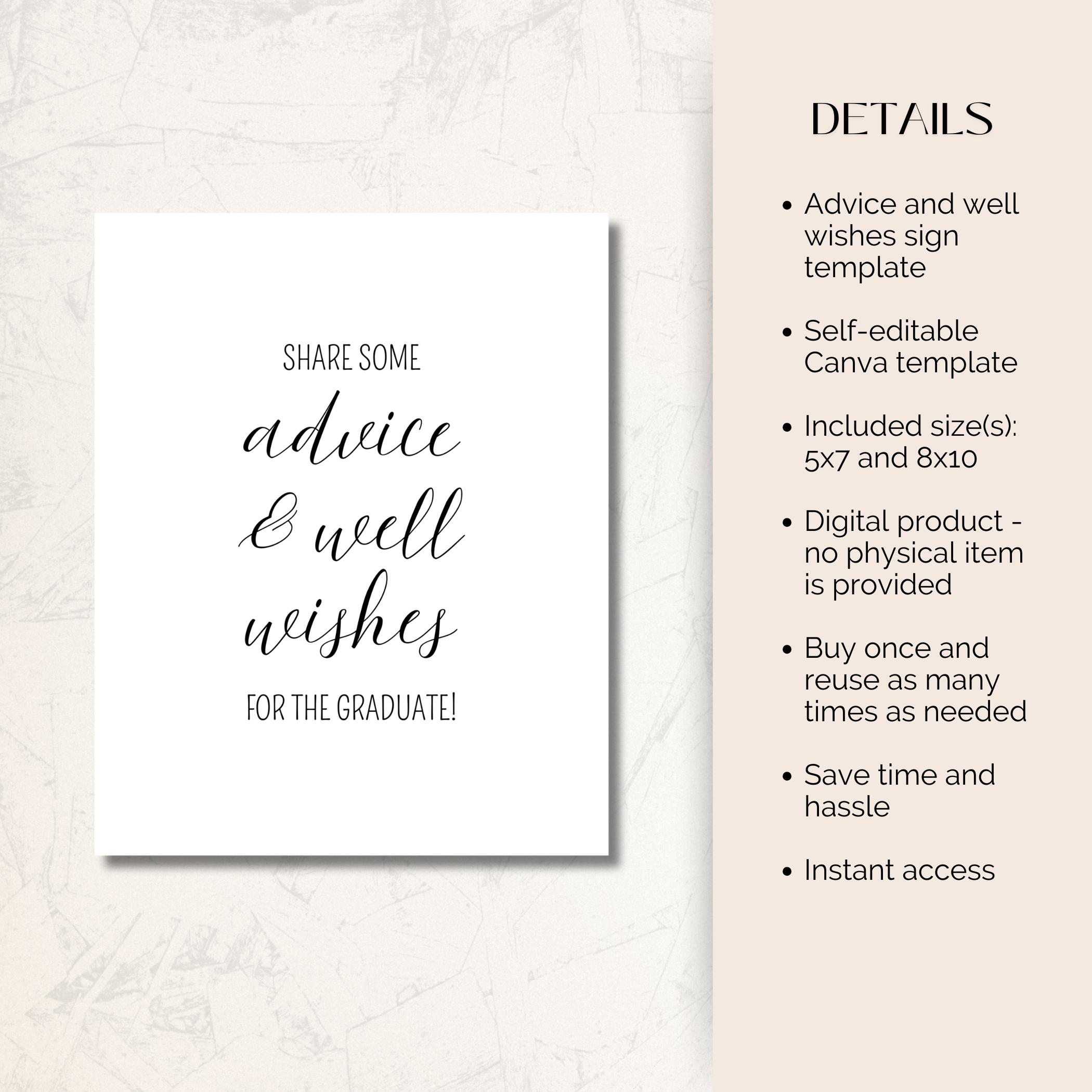 Advice and Wishes for Graduates Sign Canva Template, Open House ...