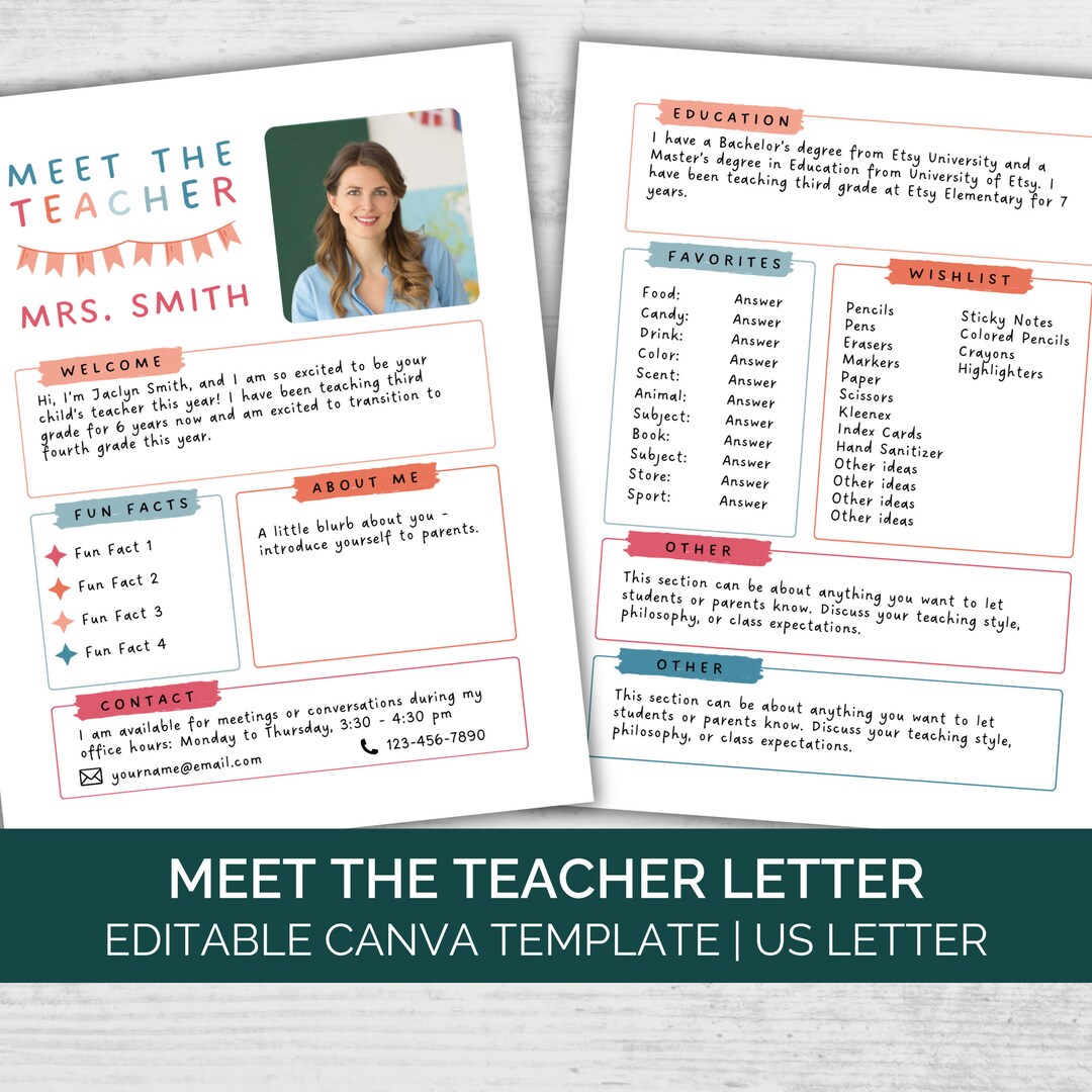 Elementary All About Me Teacher Template, Meet the Teacher Template for ...
