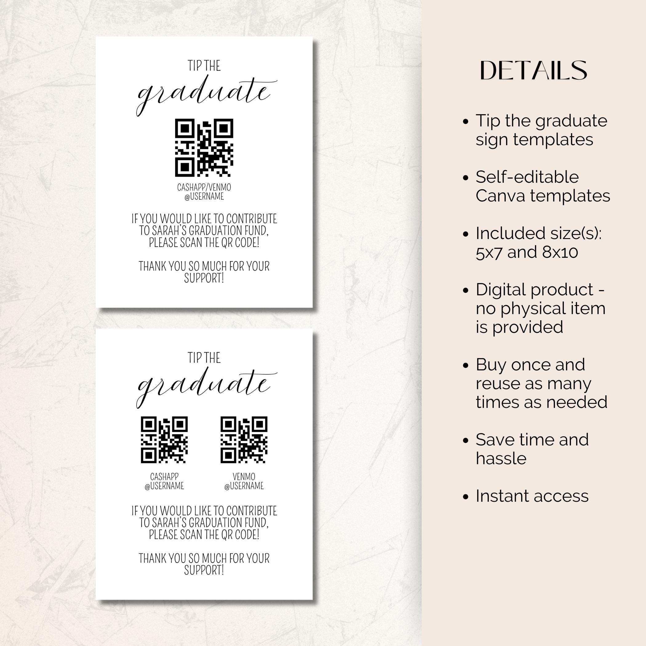 Tip the Graduate QR Code Sign Canva Template, Graduation Qr Code Sign ...