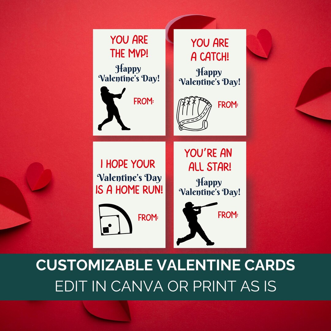Baseball Valentine Cards Canva Template, Softball Valentine's Day Cards ...