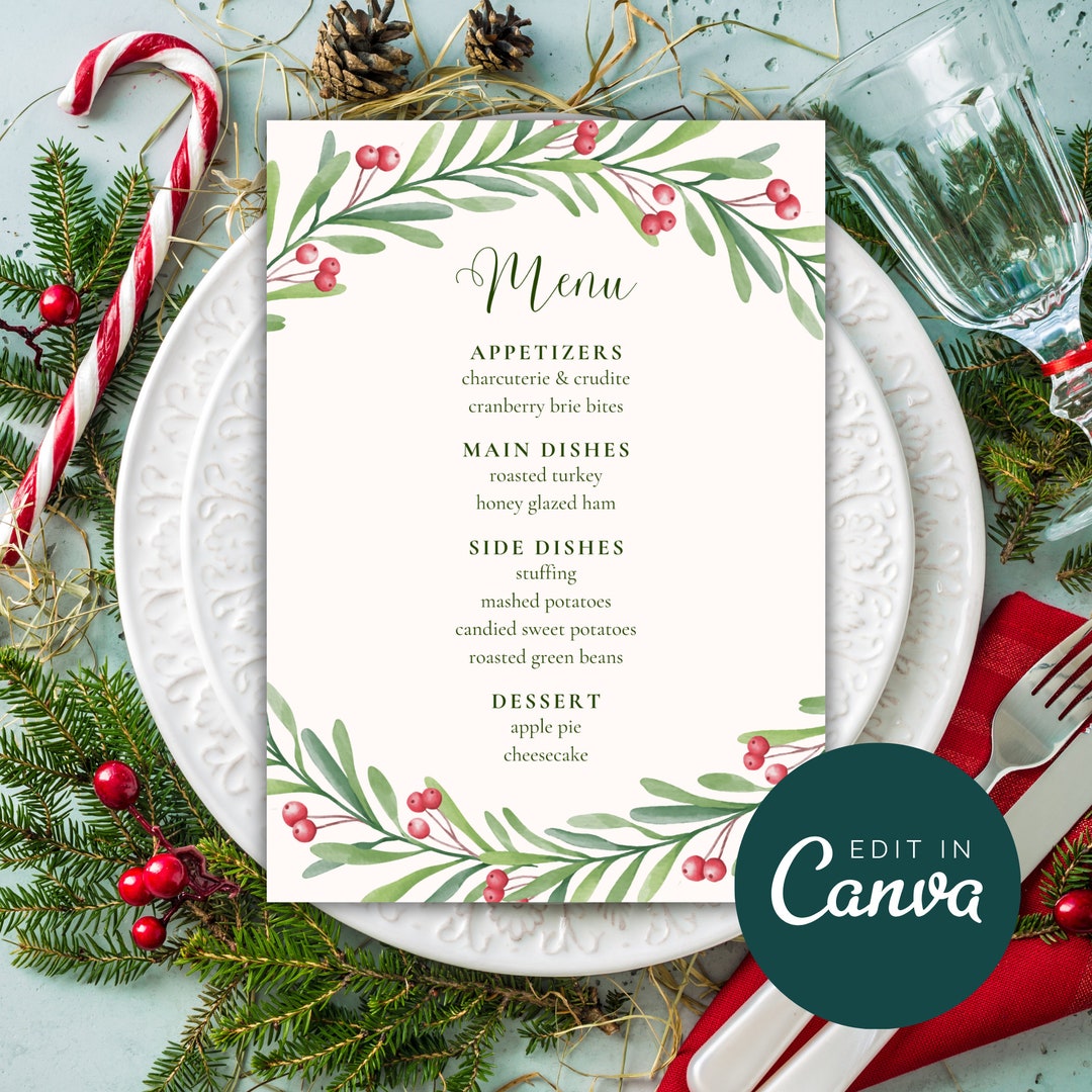 Elegant Christmas Dinner Menu Template, Christmas Dinner Special Menu ...