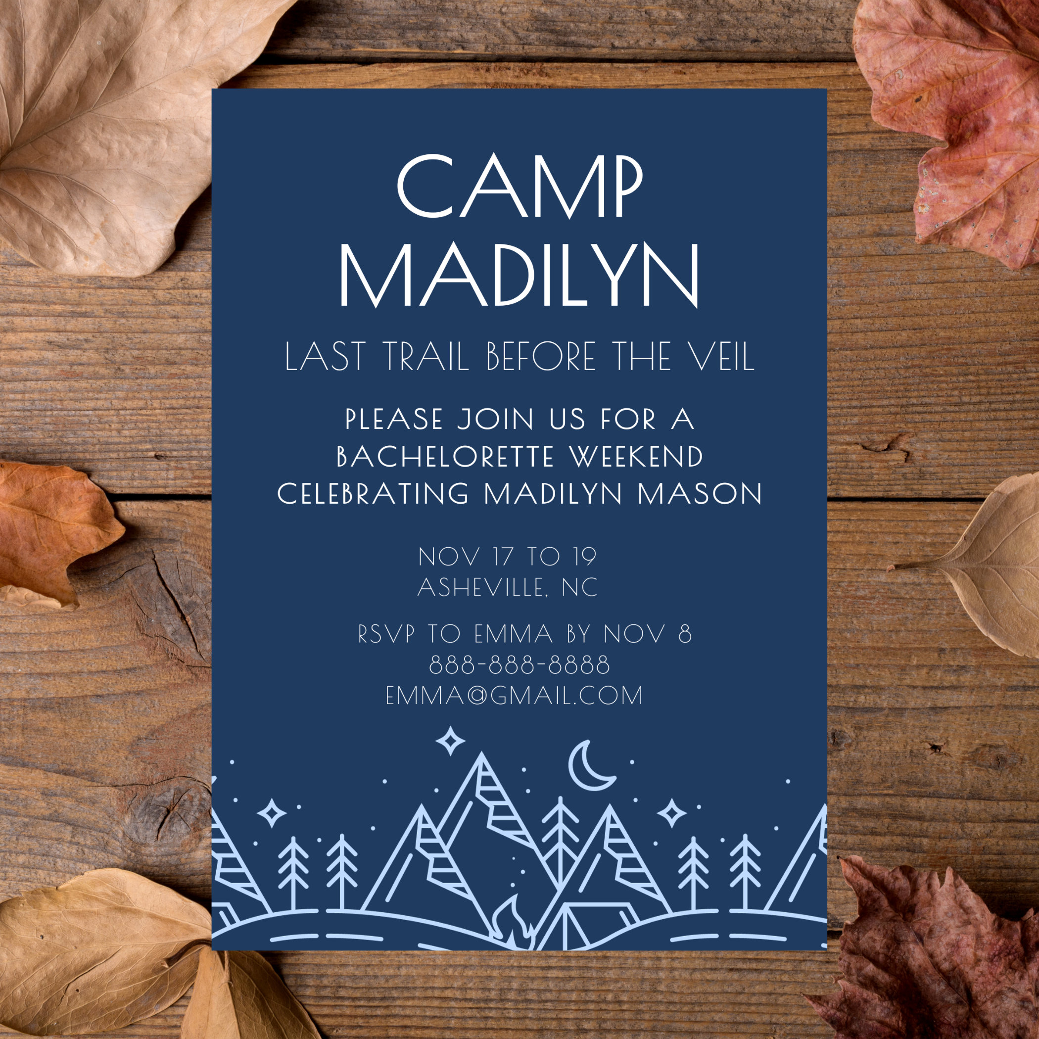 Camping Bachelorette Invitation Canva, Camp Theme Bachelorette ...