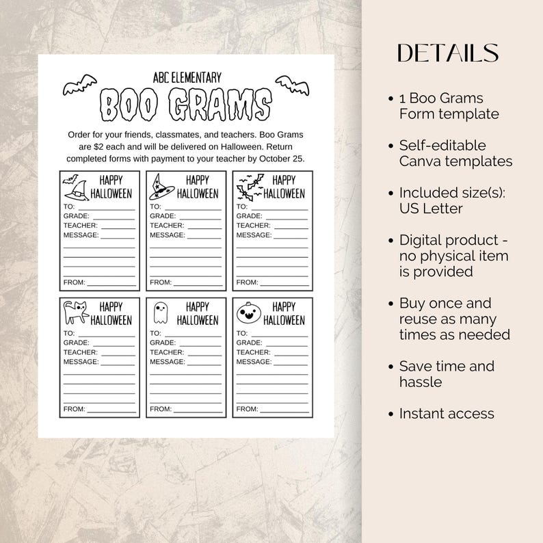 Halloween Boo Gram Flyer Canva Template, Fall Candy Card Flyer, Boo ...