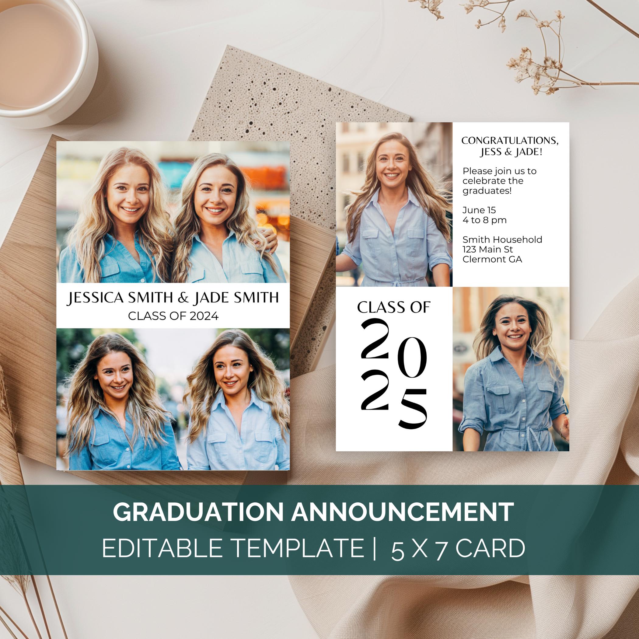 Graduation Invite for Twins Canva Template, Siblings Double Graduation ...