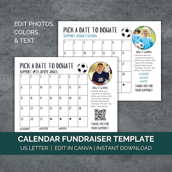 All Purpose Pick A Date Calendar Fundraiser Canva Template, Cheer ...
