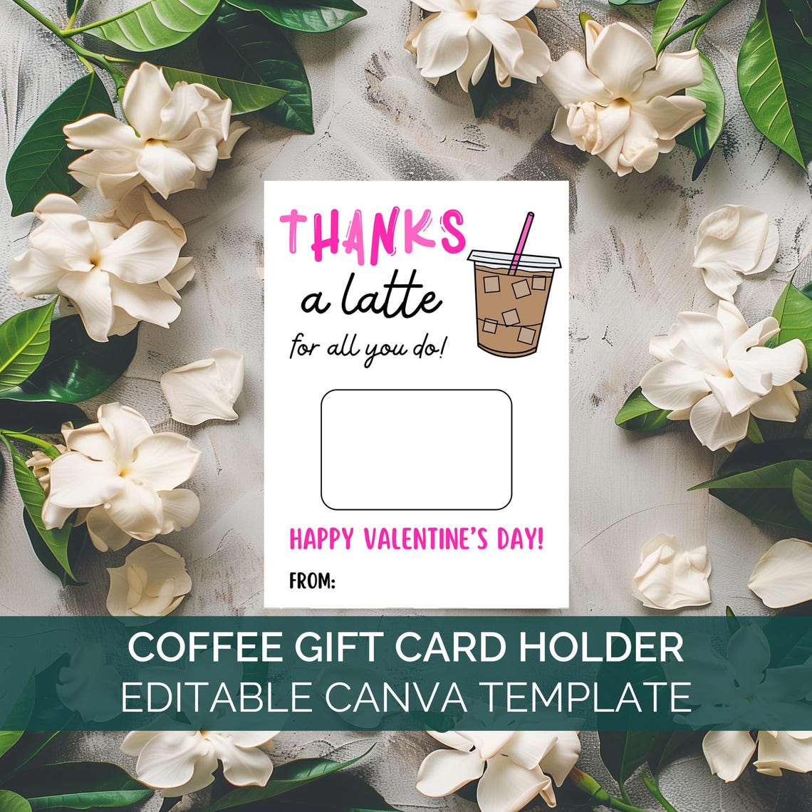 Valentine Coffee Gift Card Holder Canva Template, Thanks A Latte ...