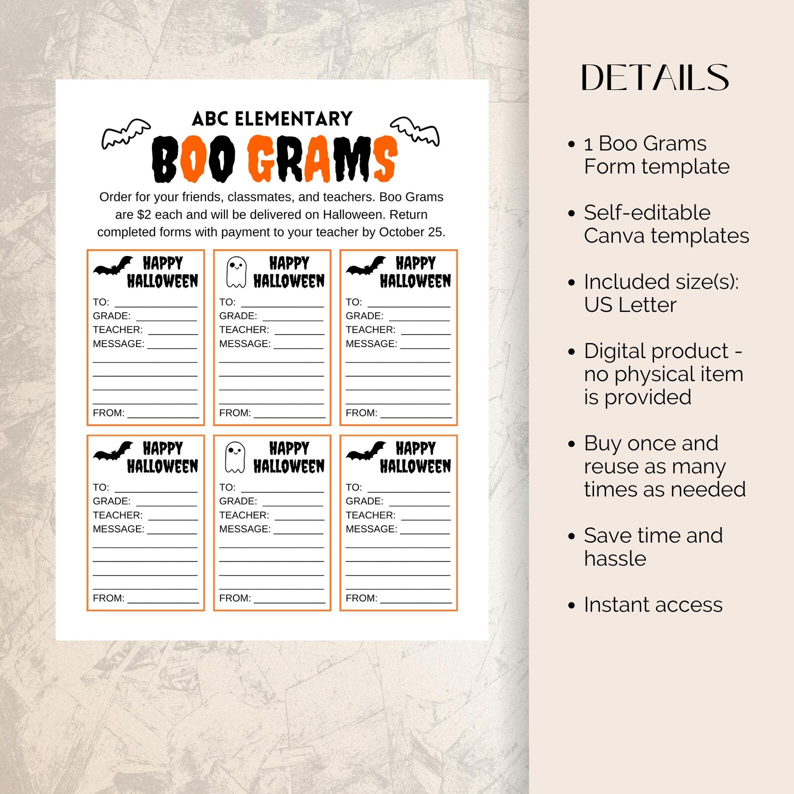 Halloween Boo Gram Flyer Canva Template, Halloween Candy Card Flyer ...