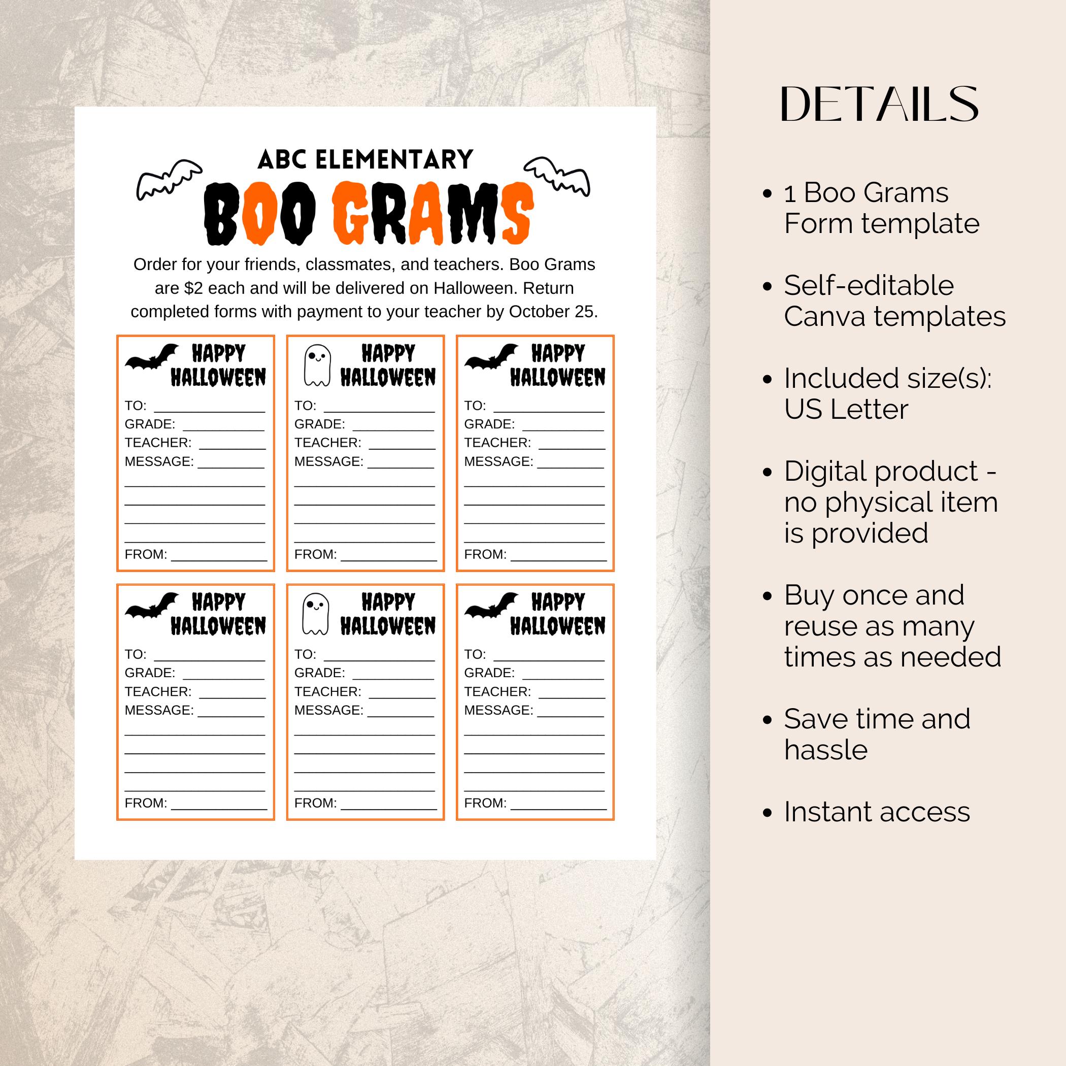 Halloween Boo Gram Flyer Canva Template, Halloween Candy Card Flyer ...