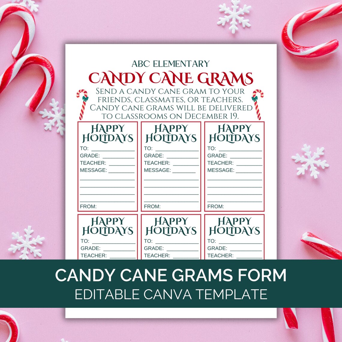 Christmas Candy Cane Grams Flyer Canva Template, Winter Holiday Candy ...