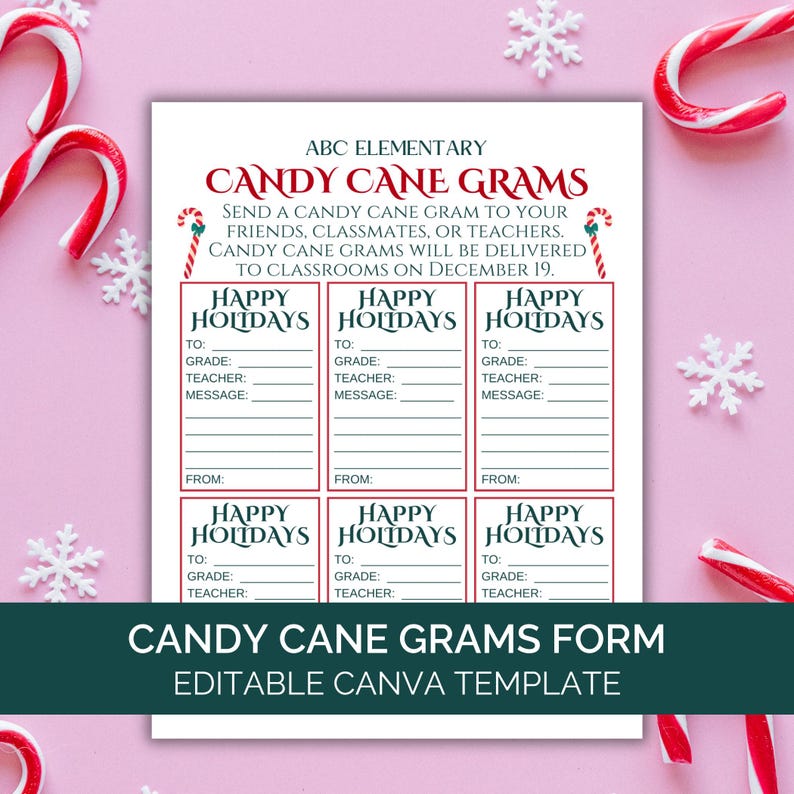Christmas Candy Cane Grams Flyer Canva Template, Winter Holiday Candy ...