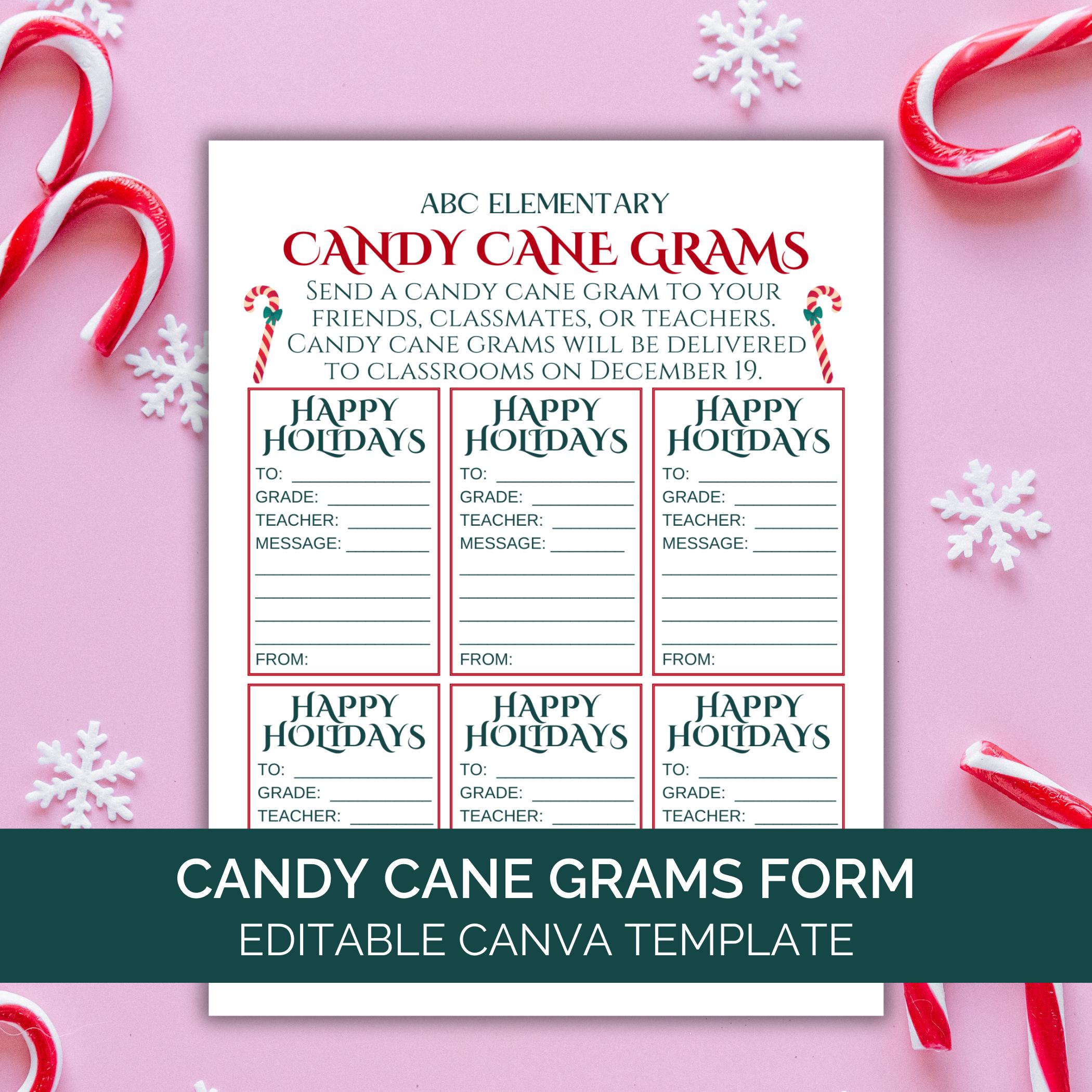 Christmas Candy Cane Grams Flyer Canva Template, Winter Holiday Candy ...