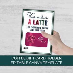 Thanks A Latte Gift Card Holder Canva Template, Christmas Coffee Gift ...