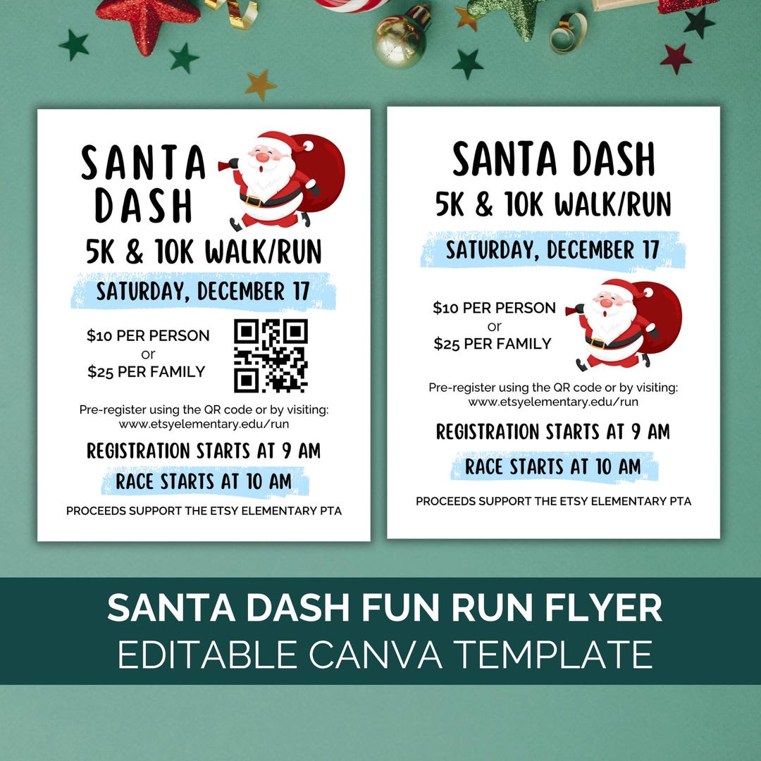 Santa Dash Flyer Canva Template, 5k Fun Run Fundraiser Flyer, PTO ...