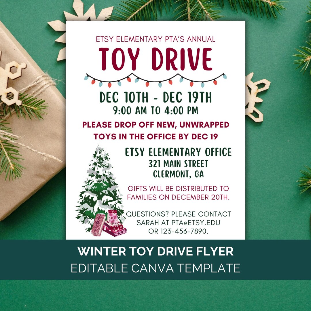 Christmas Toy Drive Flyer Canva Template, Holiday Gift Drive Fundraiser ...