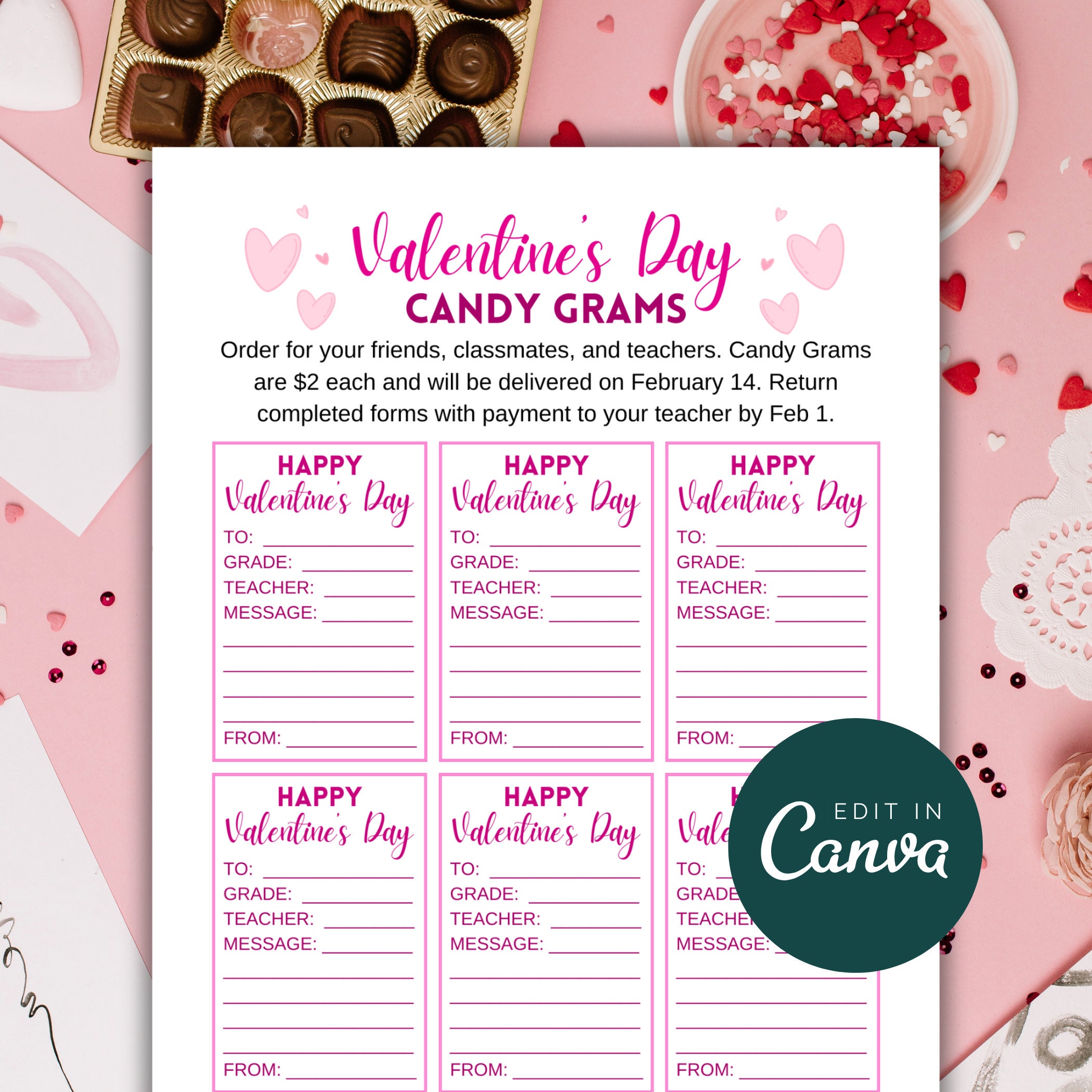 Valentines Candy Gram Fundraiser, Valentine Candy Gram Flyer, Valentine ...