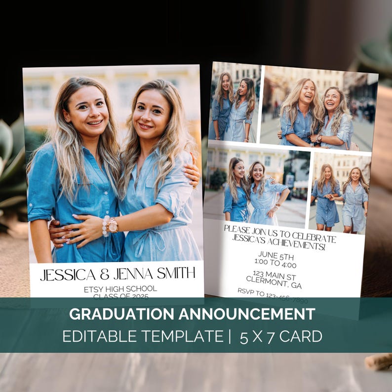 Graduation Invite for Twins Canva Template, Siblings Double Graduation ...