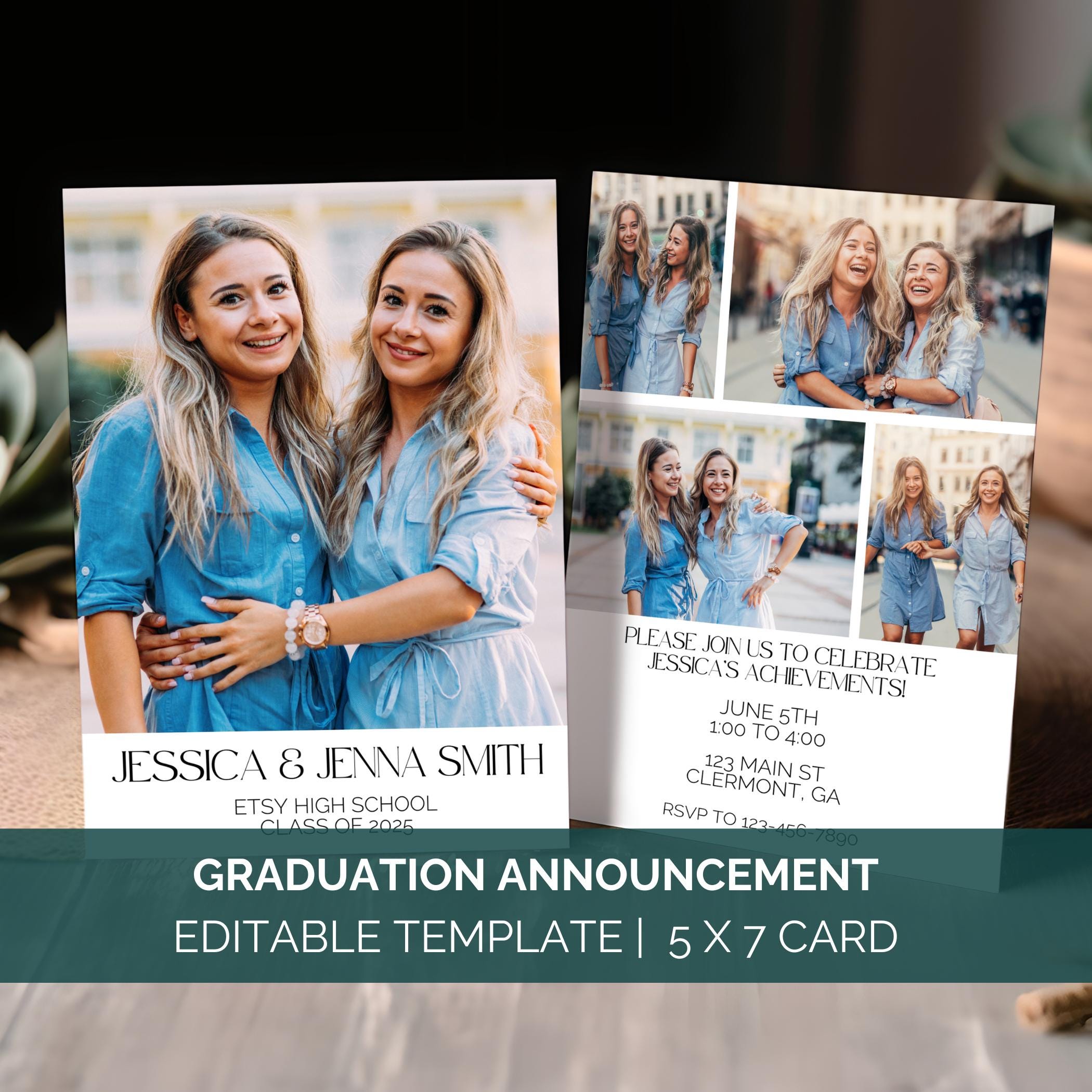 Graduation Invite for Twins Canva Template, Siblings Double Graduation ...