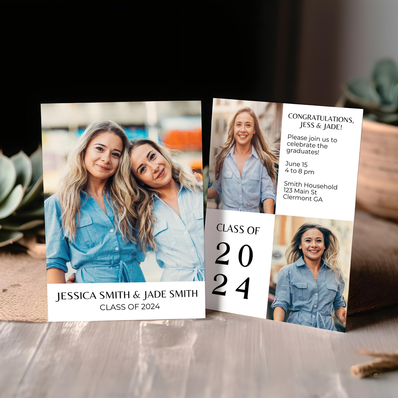 Graduation Invite for Twins Canva Template, Siblings Double Graduation ...