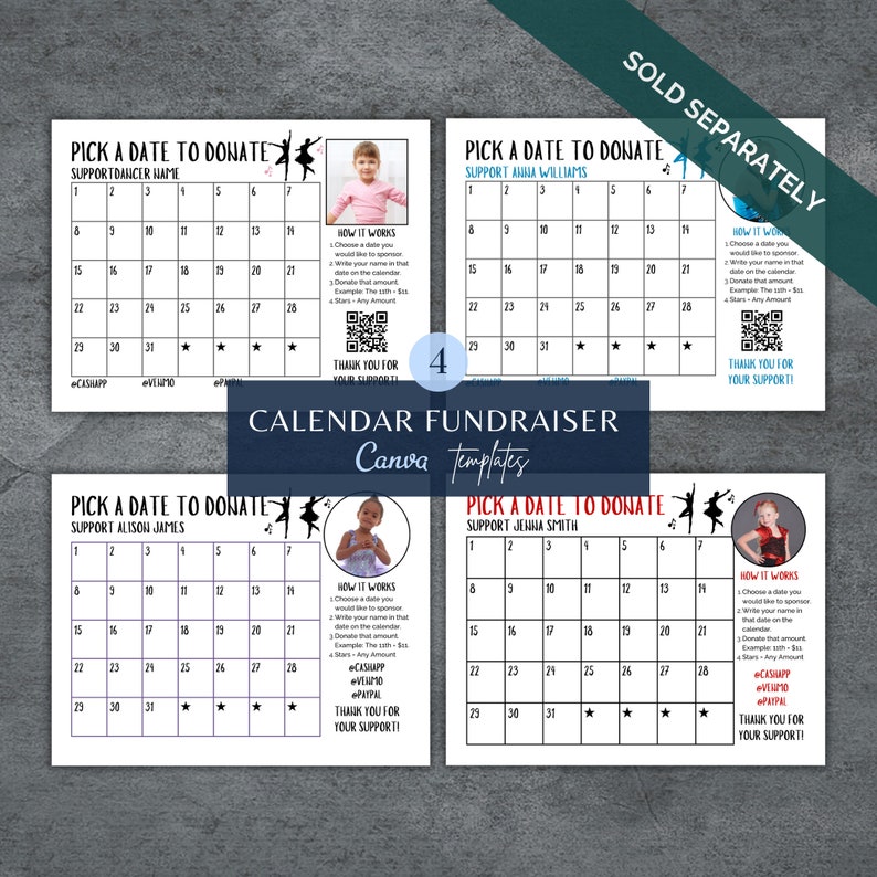 Pick A Date to Donate Gymnastics Fundraiser Calendar Canva Template ...