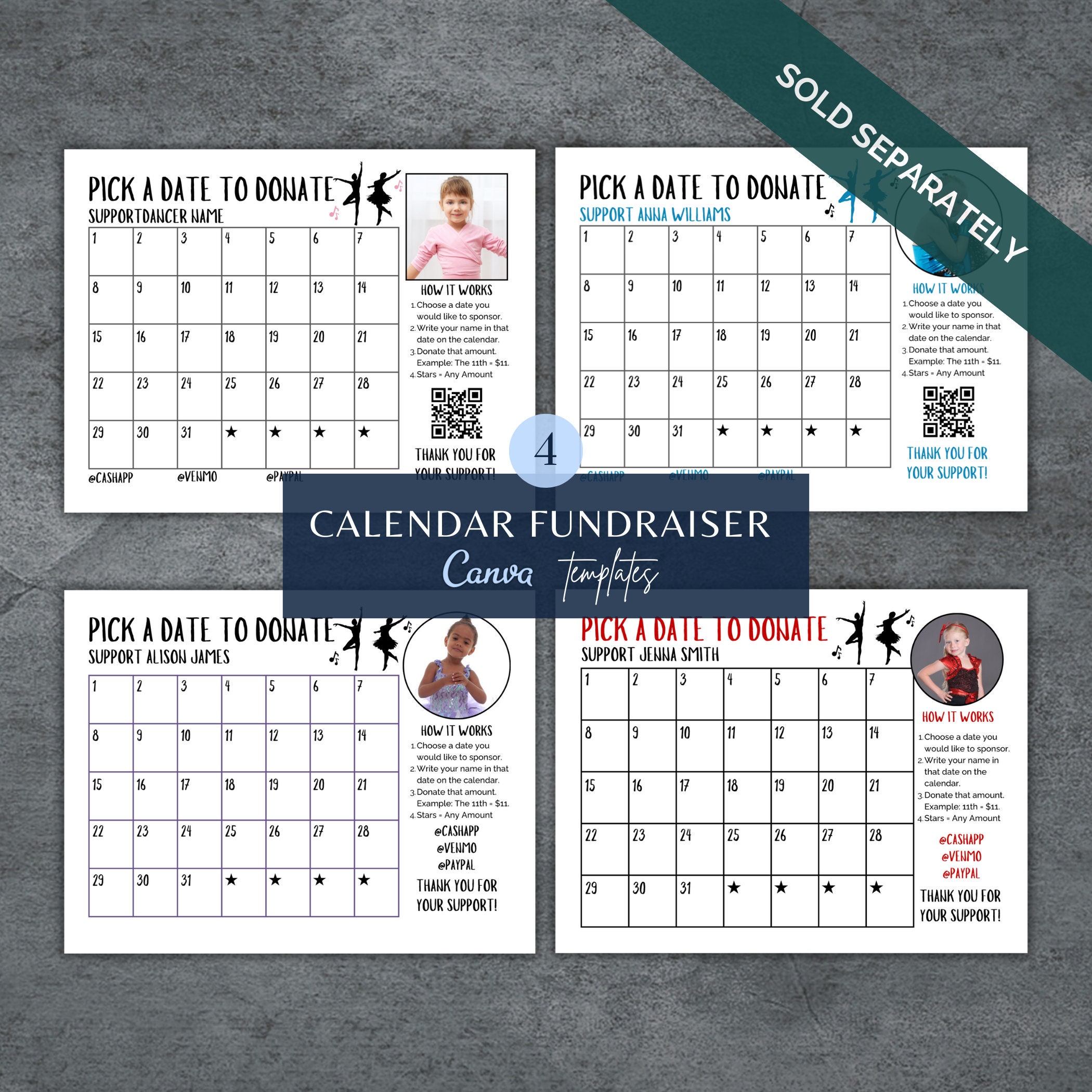 Pick A Date to Donate Gymnastics Fundraiser Calendar Canva Template ...