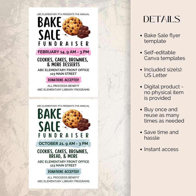 Valentine's Day Bake Sale Flyer Canva Template, PTO Bake Sale ...