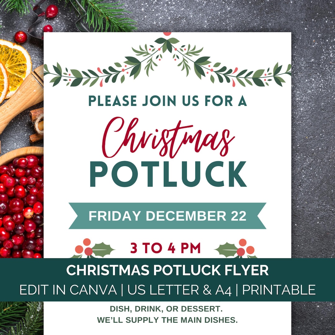 Christmas Potluck Flyer Template, Winter Potluck Sign, Office Potluck ...