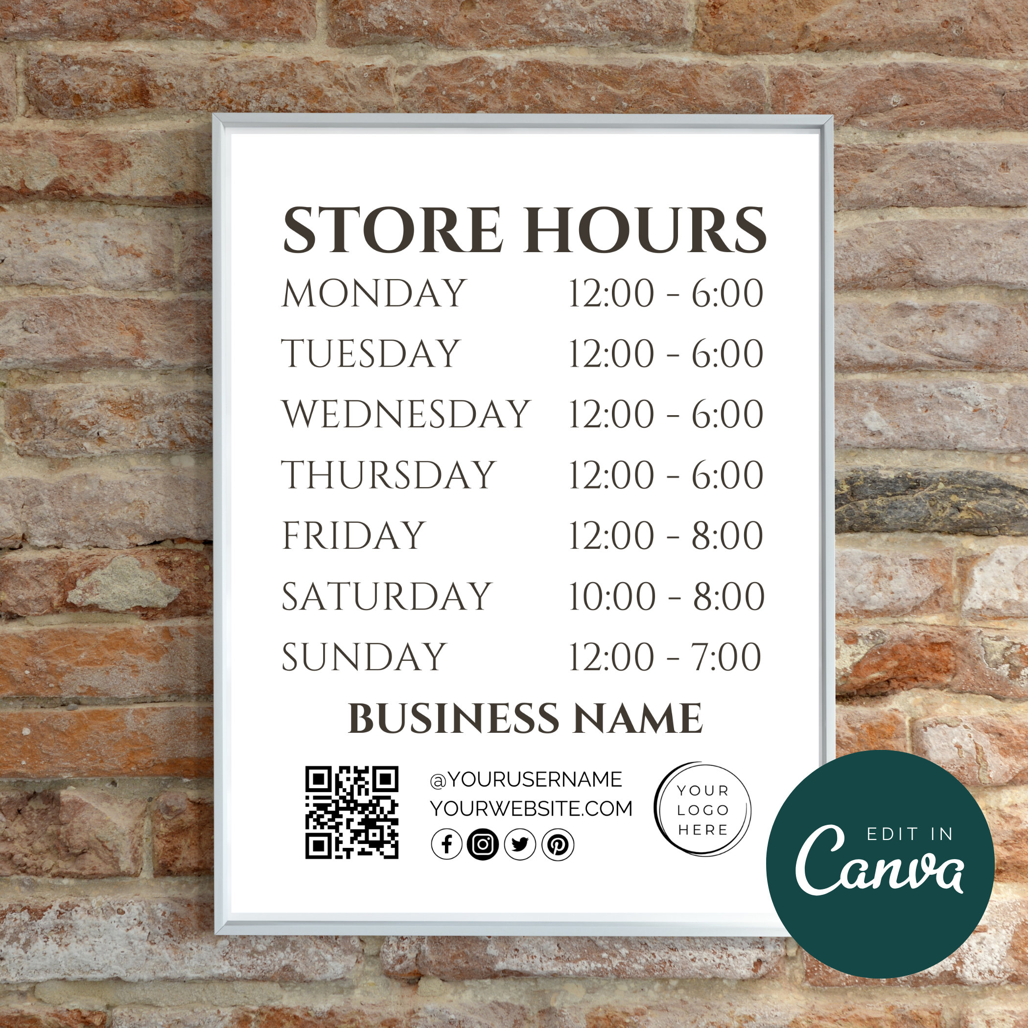 Business Holiday Hours Sign Printable, Editable Business Hours Sign ...