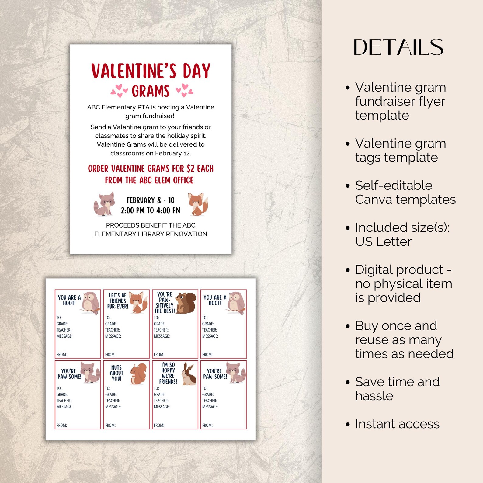 Valentines Day Gram Fundraiser Canva Template, Animal Valentine Candy ...