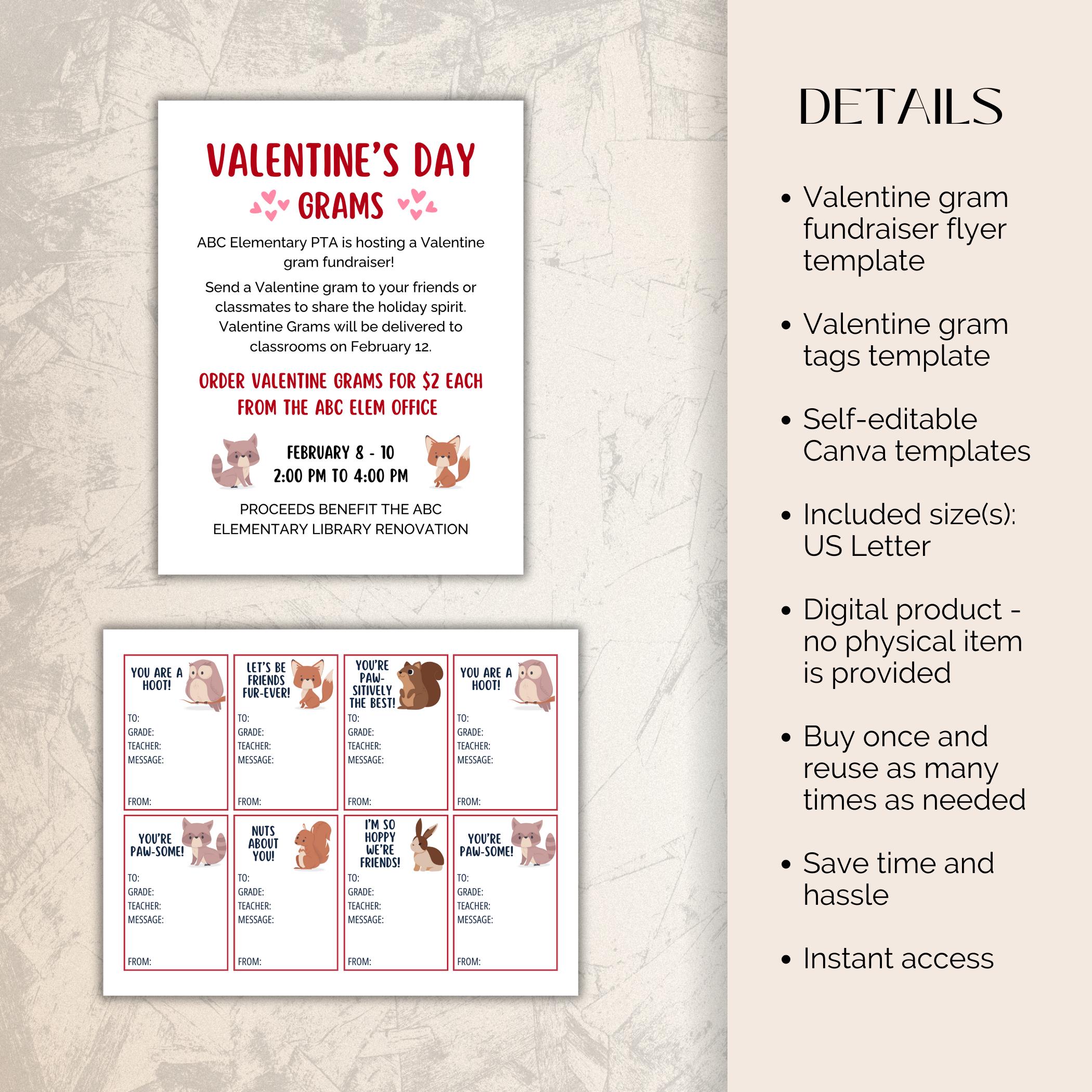 Valentines Day Gram Fundraiser Canva Template, Animal Valentine Candy ...