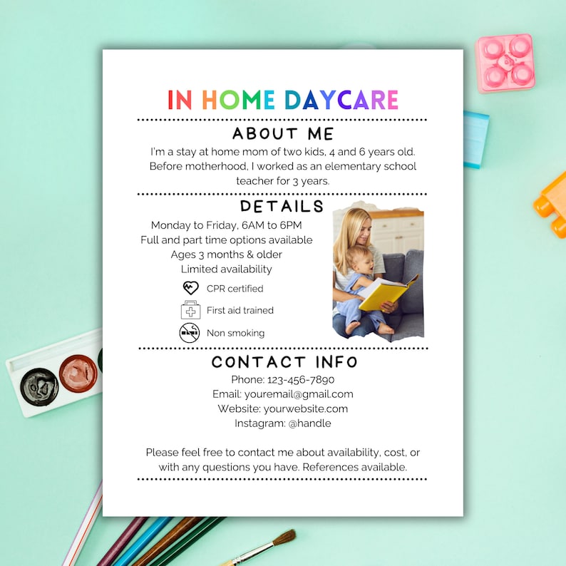 Babysitting Flyer Template, Editable at Home Daycare Flyer Template ...