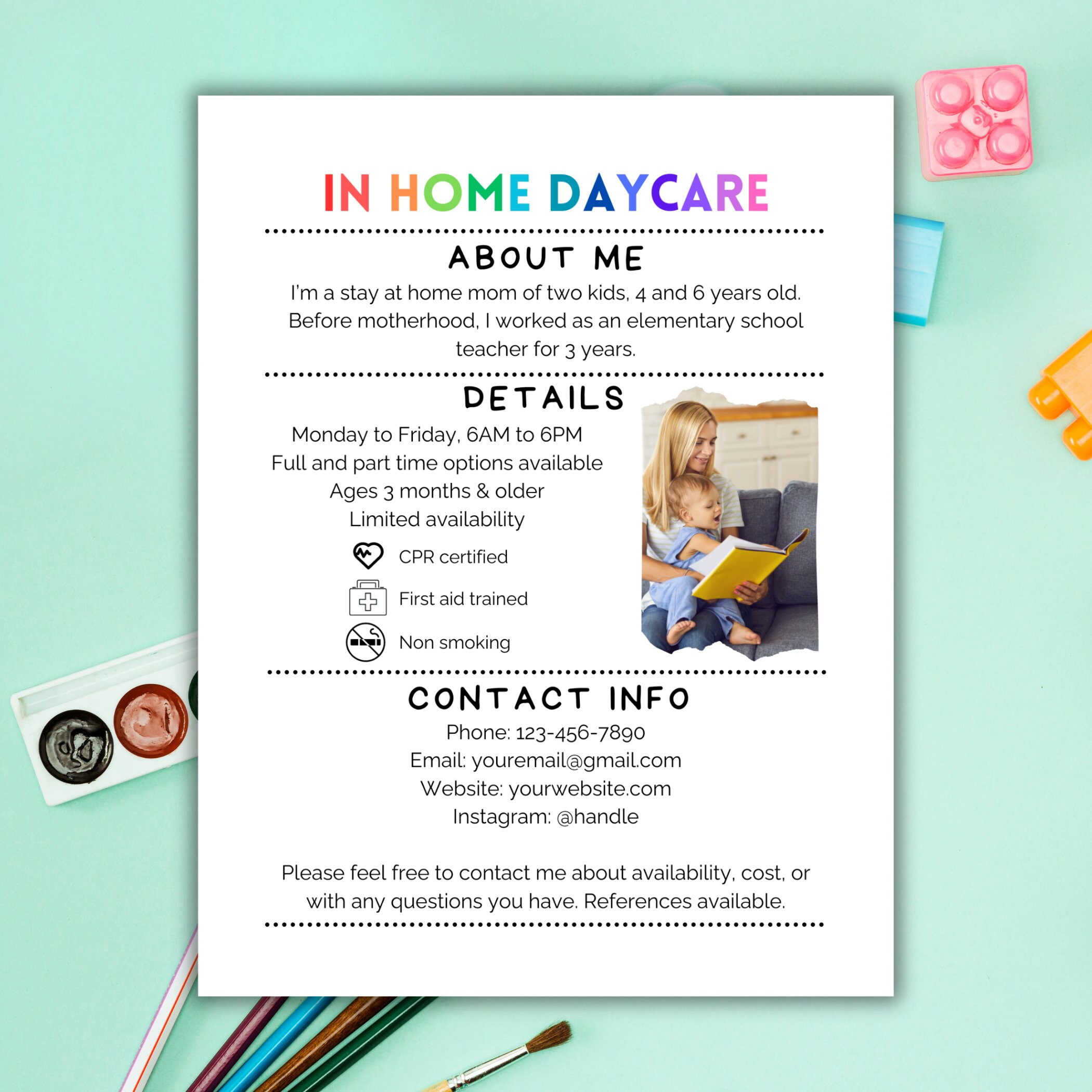 Babysitting Flyer Template, Editable at Home Daycare Flyer Template ...