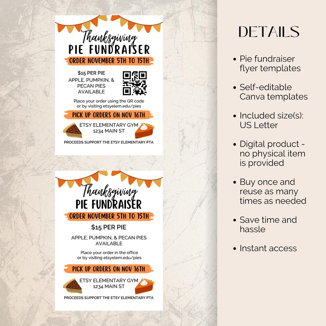 Thanksgiving Pie Fundraiser Flyer Canva Template, Bake Sale Fundraiser ...