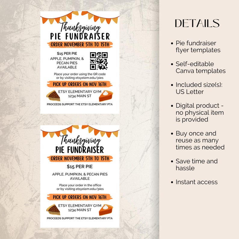Thanksgiving Pie Fundraiser Flyer Canva Template, Bake Sale Fundraiser ...