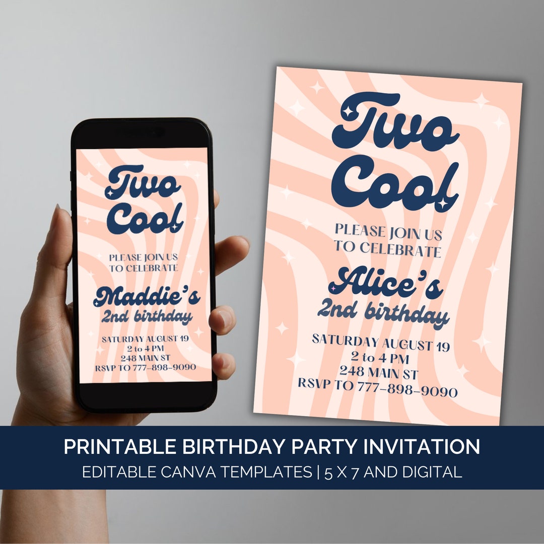 Two Cool Birthday Invite Girl, Two Cool Text Invite, Two Cool Birthday ...